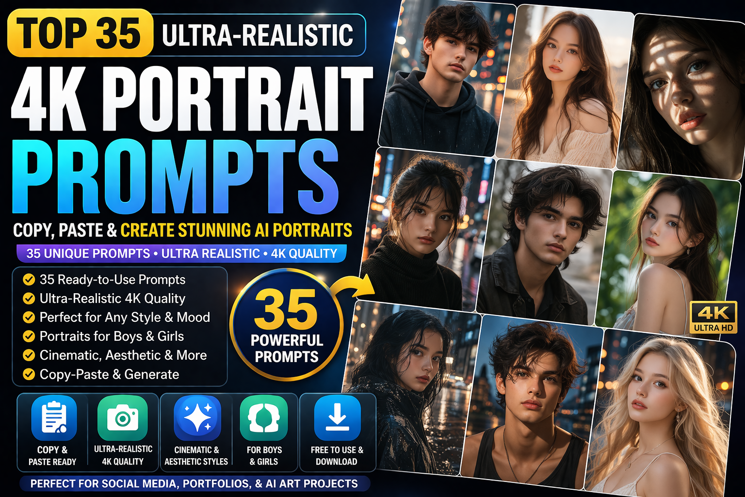 Top 35 Ultra-Realistic 4K Portrait Prompts 2026 Free